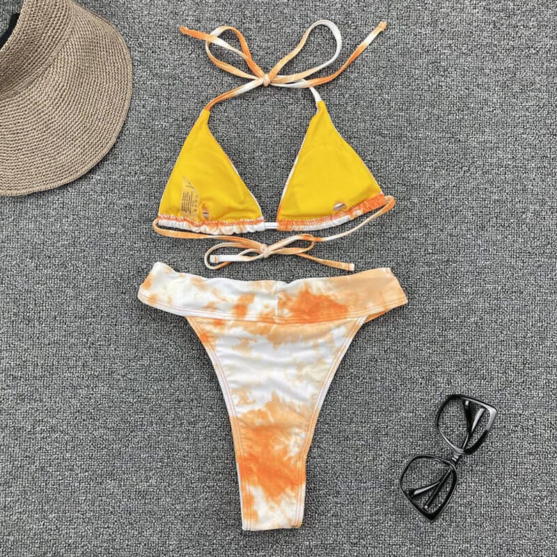 Bicolor Tie Dye High Cut Triangle Brazilian Bikini - Sunnybikinis