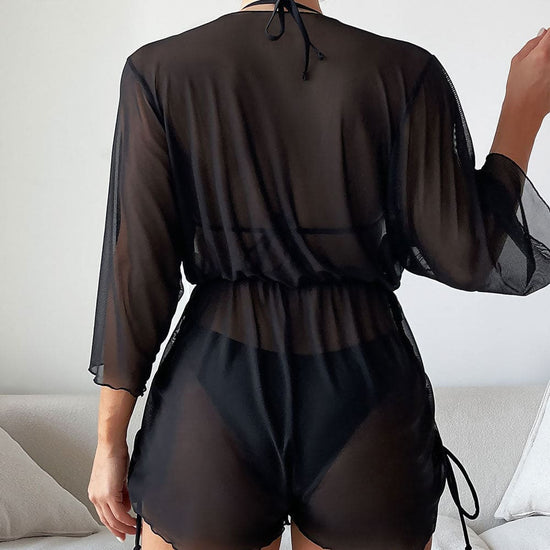 Drawstring High Cut Slide Triangle Three Piece Swimsuit - Sunnybikinis