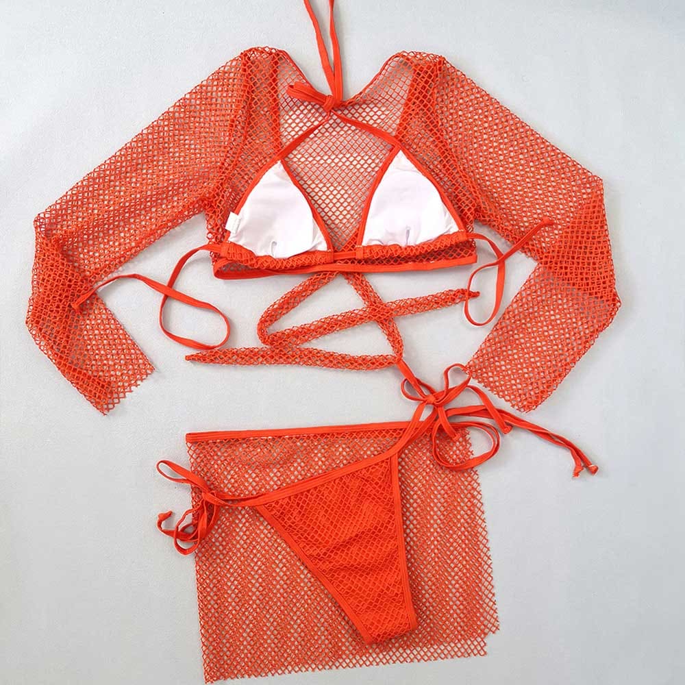 Fishnet Brazilian Bikini Set with Cover-Up - Sunnybikinis