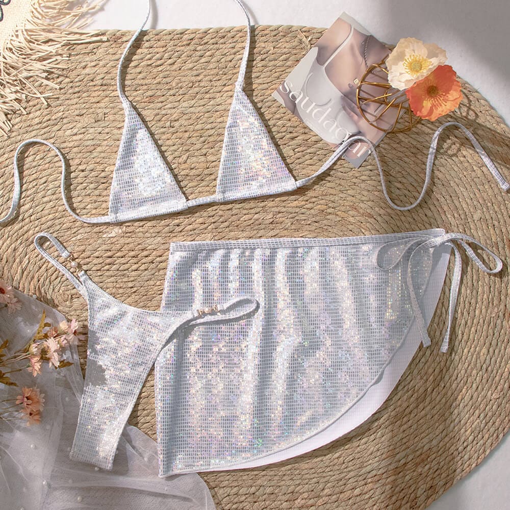 Glitter Gingham Beaded Brazilian Bikini - Sunnybikinis