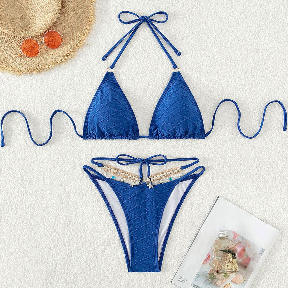 Rhinestone String Textured Slide Triangle Bikini | Sunnybikinis