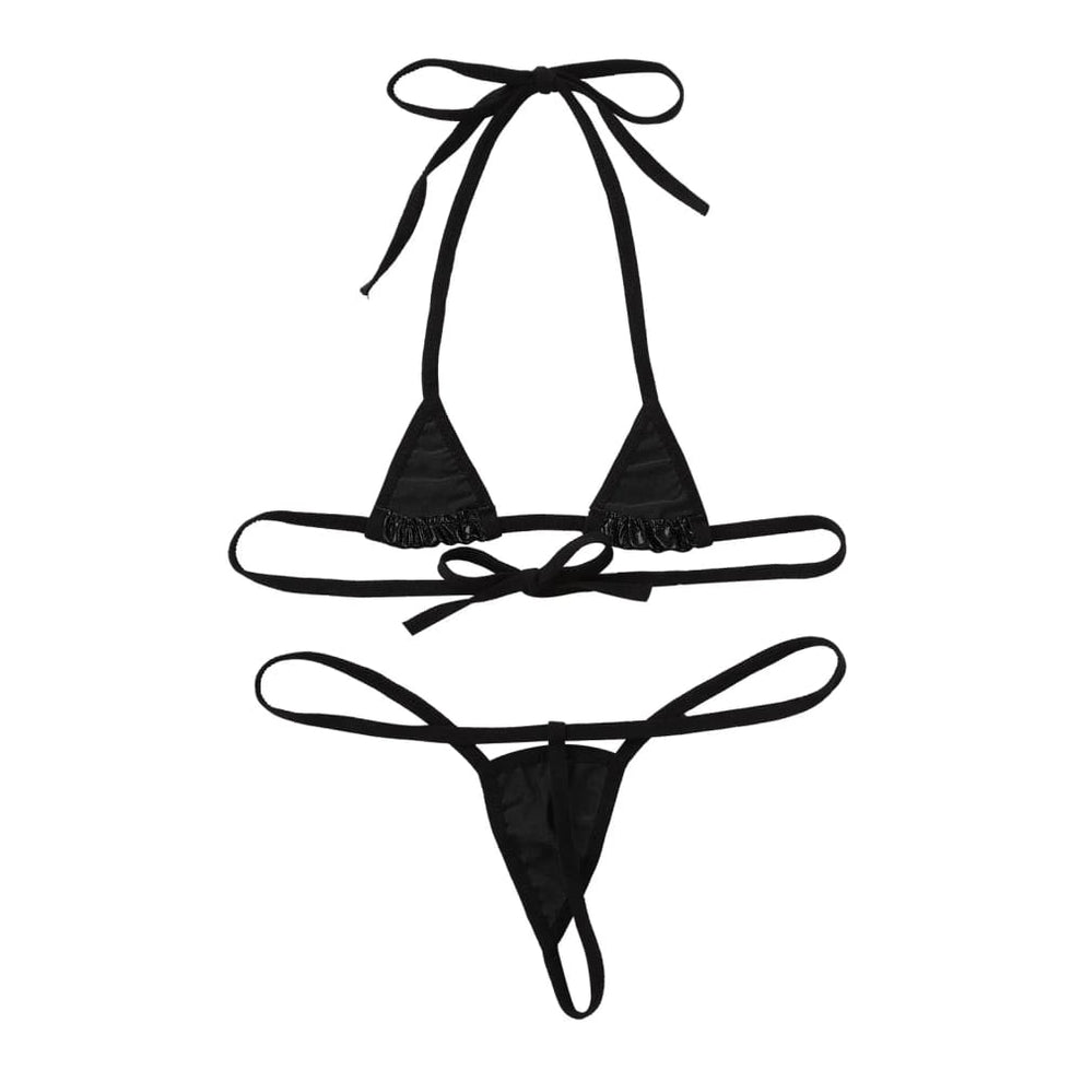 Shiny Metallic Halterneck Micro Thong Bikini Set - Sunnybikinis