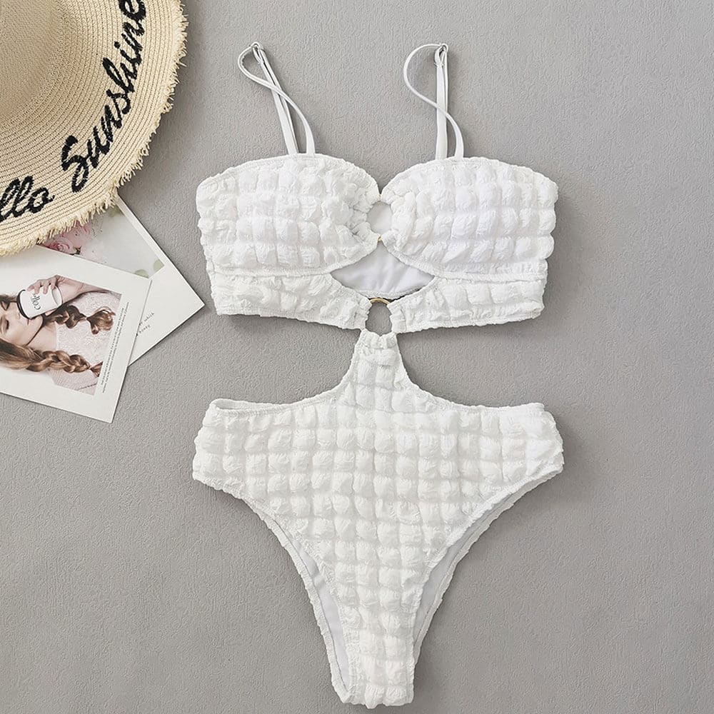Smocked Popcorn Cutout Monokini One Piece Swimsuit - Sunnybikinis