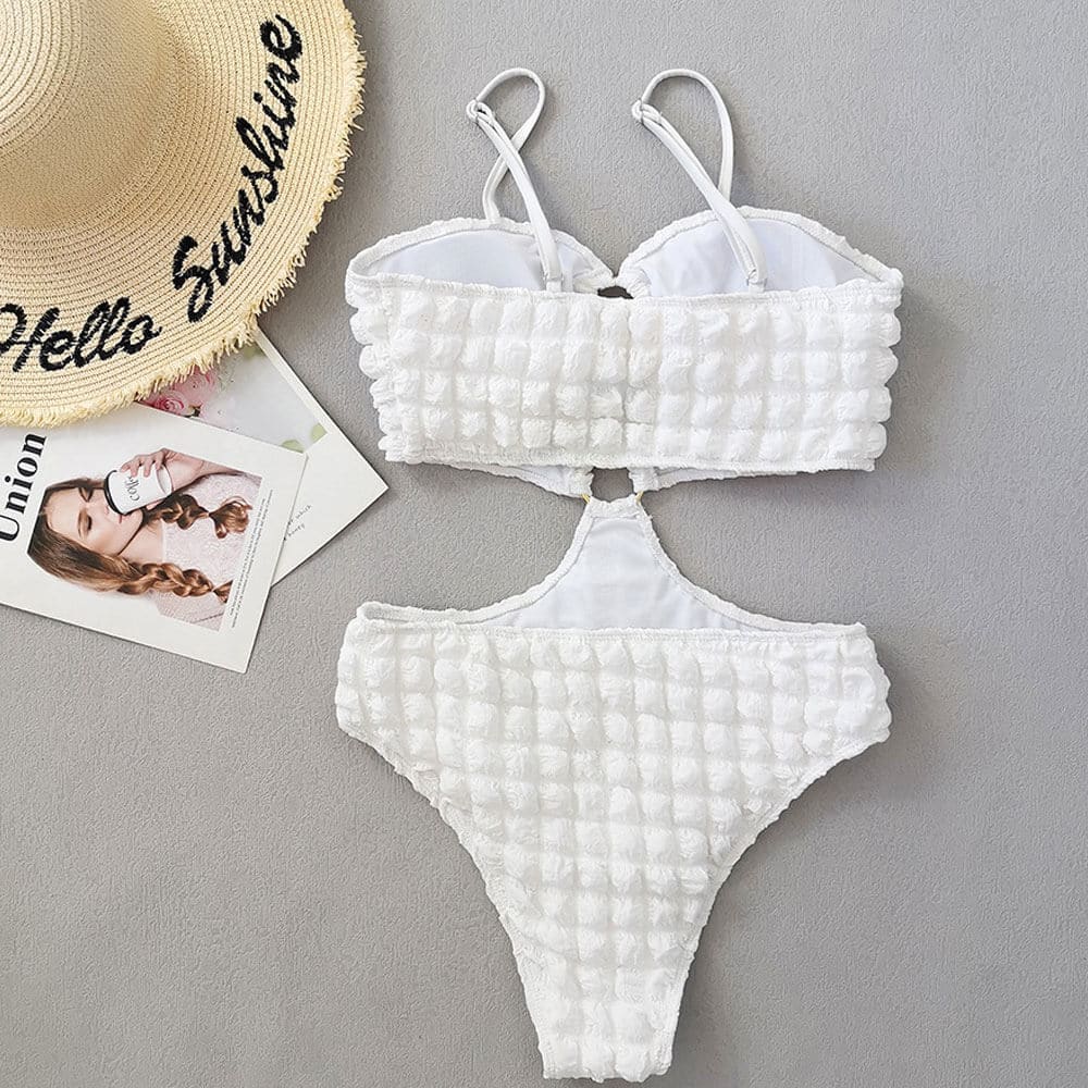 Smocked Popcorn Cutout Monokini One Piece Swimsuit - Sunnybikinis