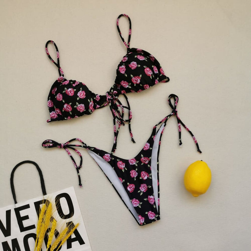 Women Print Slide Triangle Low Waist Bikini Swimsuit - Sunnybikinis