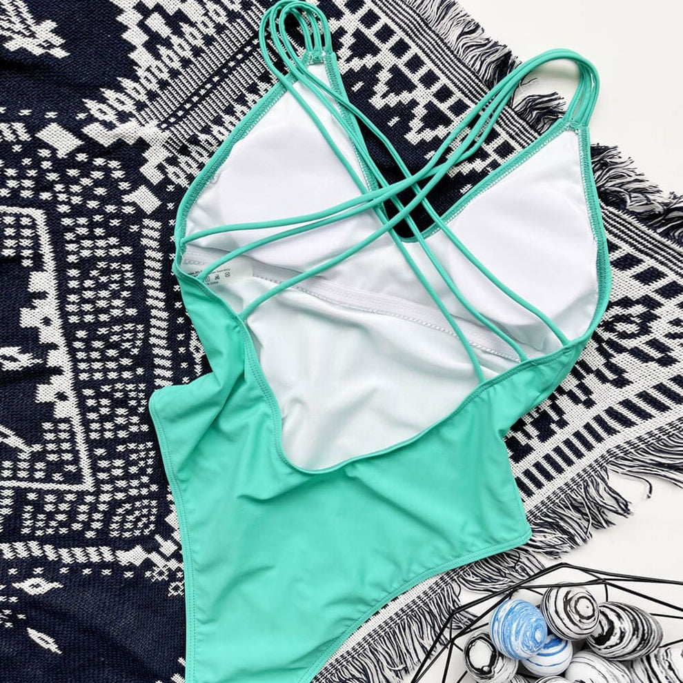 Crisscross Deep V Open Back One Piece Swimsuit - Sunnybikinis