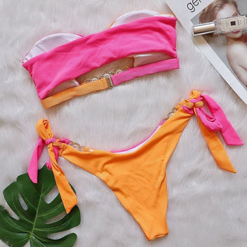 Luxury Rhinestone Push Up Bandeau Brazilian Bikini - Sunnybikinis
