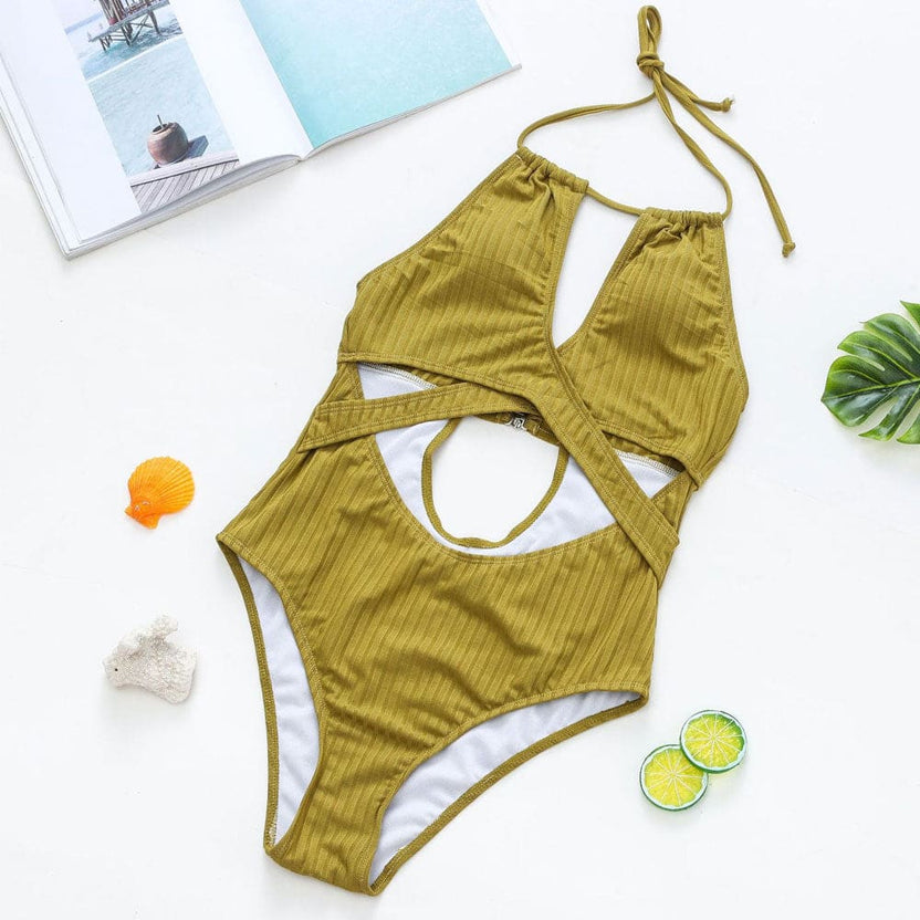 Ribbed Cut Out Open Back One Piece Swimsuit - Sunnybikinis