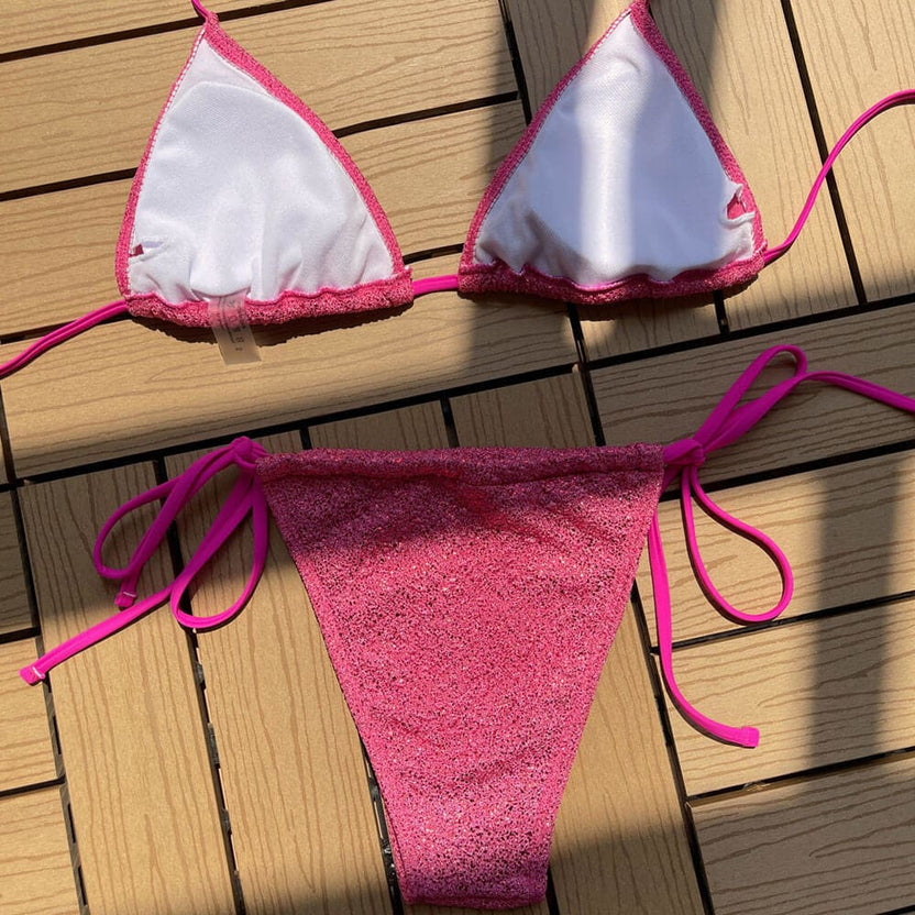 Shimmery Tie String Triangle Strappy Brazilian Bikini Sunnybikinis