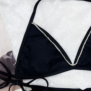 Sparkly Rhinestone Halter Triangle Brazilian Bikini - Sunnybikinis