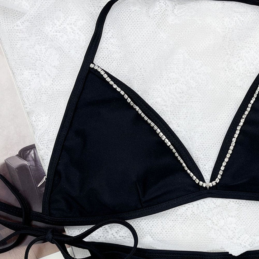 Sparkly Rhinestone Halter Triangle Brazilian Bikini - Sunnybikinis